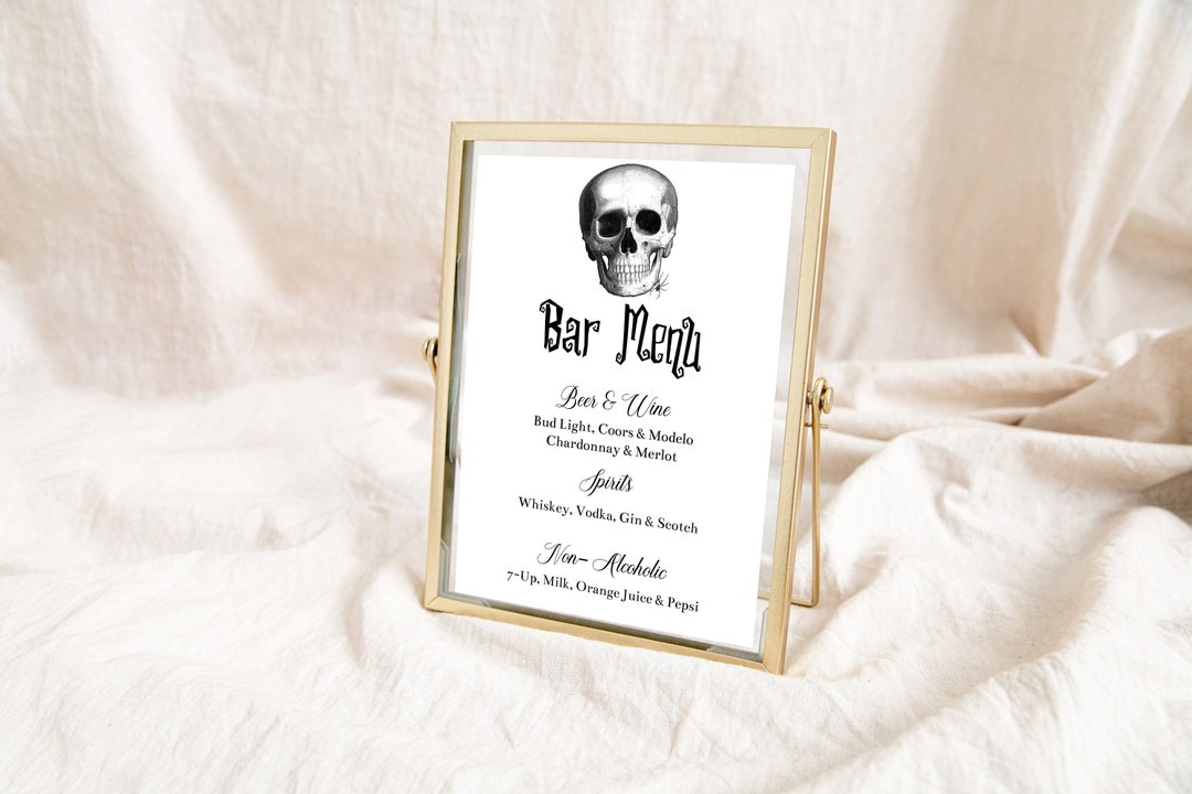 Editable Minimalist Halloween Skull Bar Menu Sign Template, Halloween ...