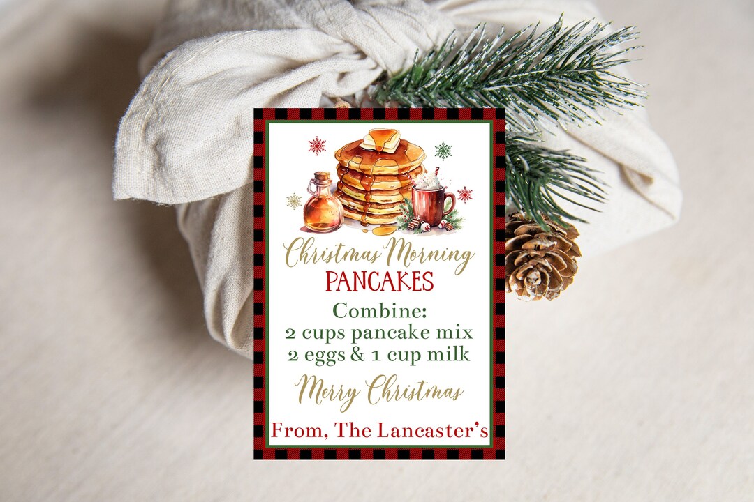 Editable Plaid Christmas Morning Pancakes Gift Tag Template Printable ...
