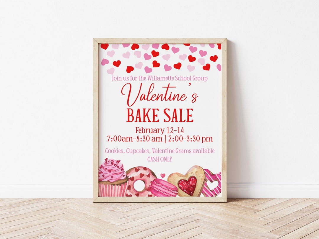 Editable Valentine Bake Sale Flyer Template, Printable Valentine's Day ...
