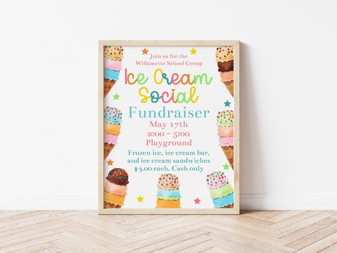 Editable Ice Cream Social School Fundraiser Flyer Template, Printable ...