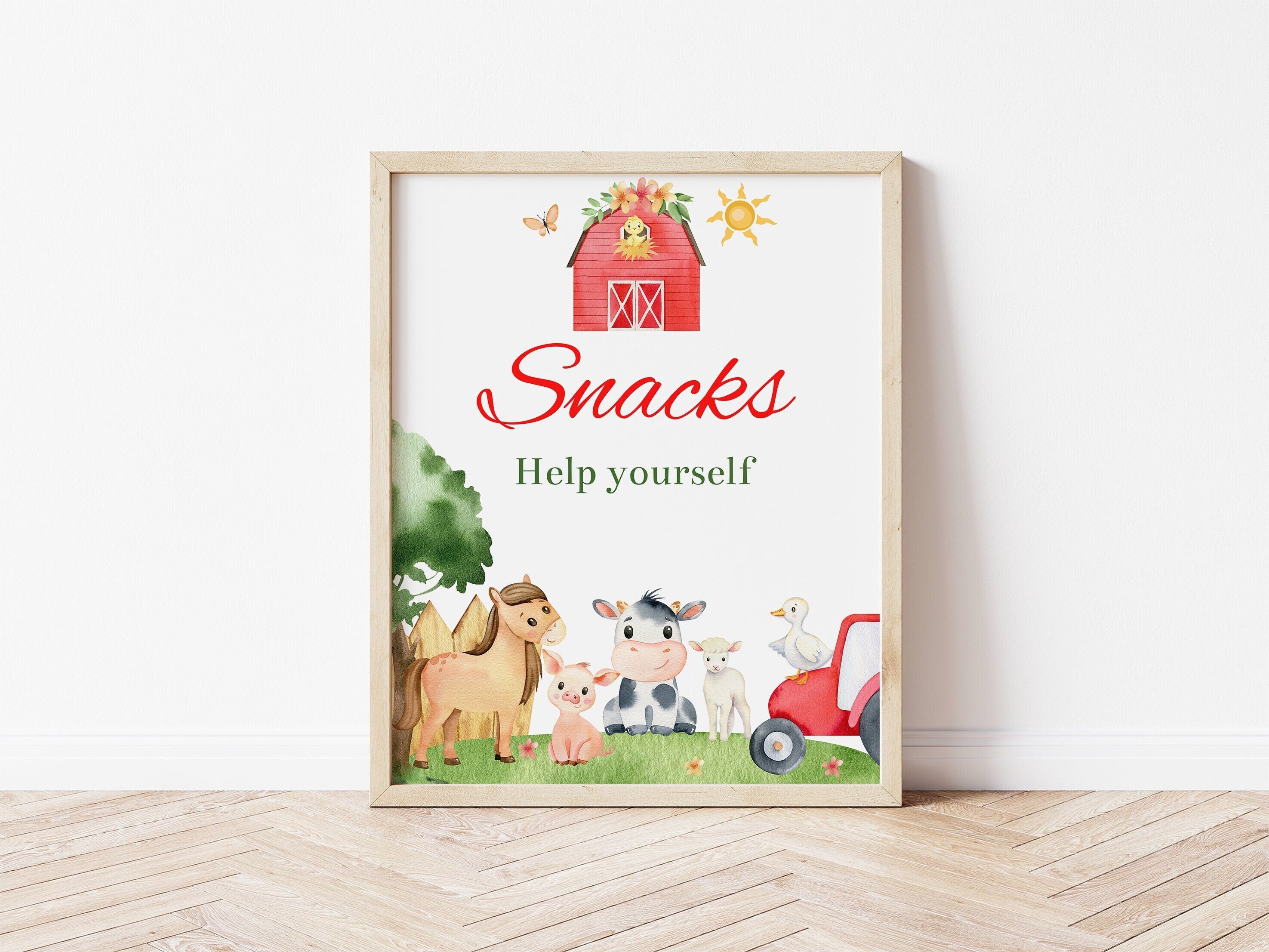 Snack Sign Food Sign Farm Birthday Party Decorations Food | Etsy
