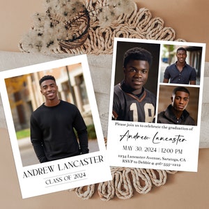 Editable Class of 2024 Photo Announcement Template Printable Male High ...