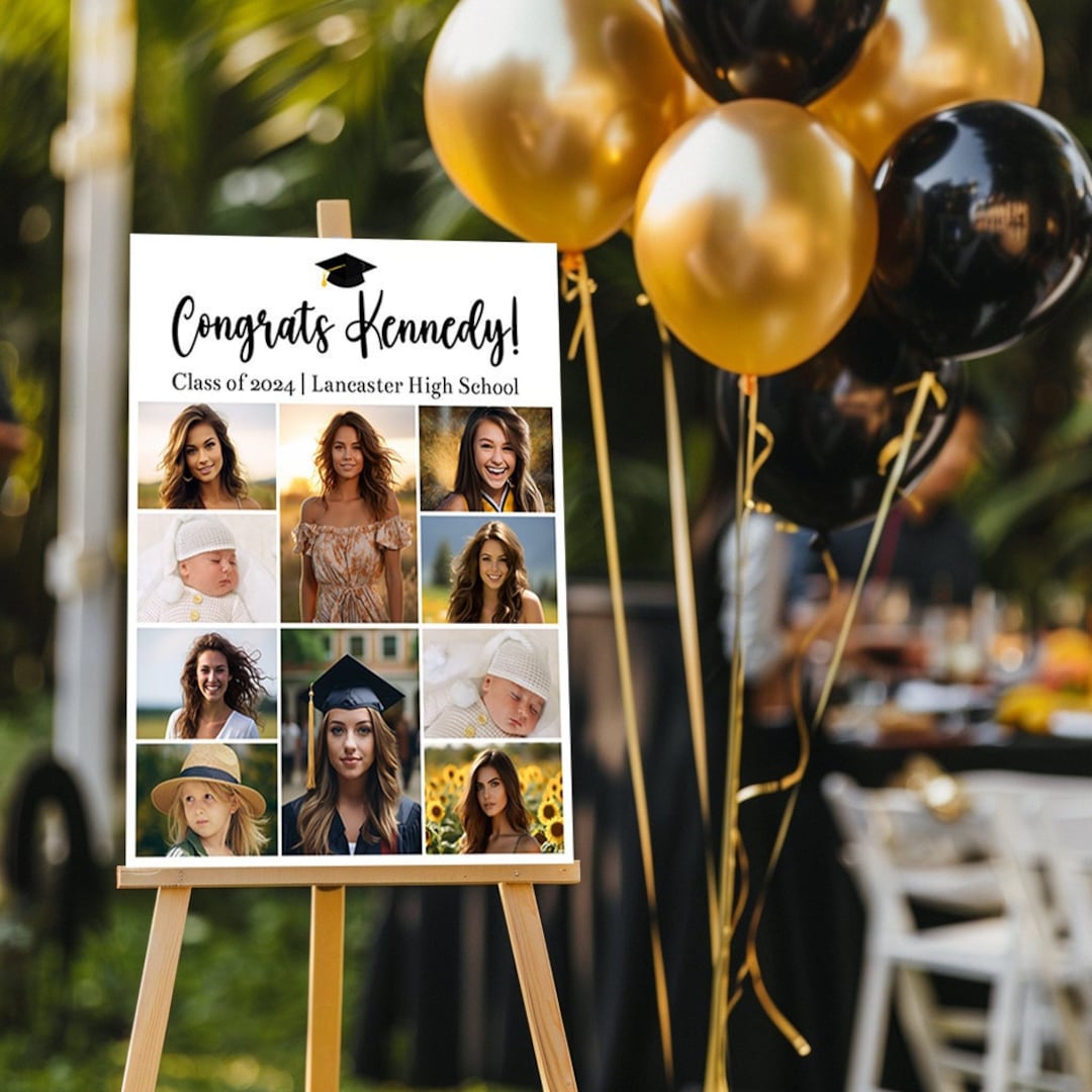Editable Graduation Party Photo Collage Welcome Sign Template ...