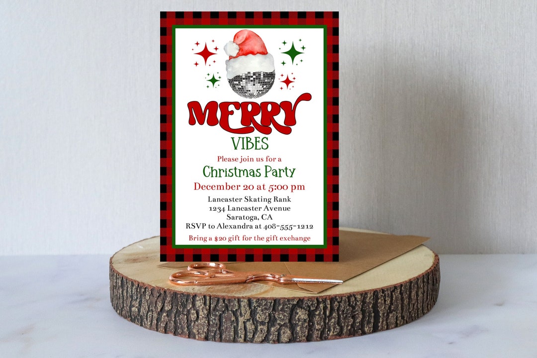 Editable Merry Vibes Christmas Party Invitation Template Printable ...
