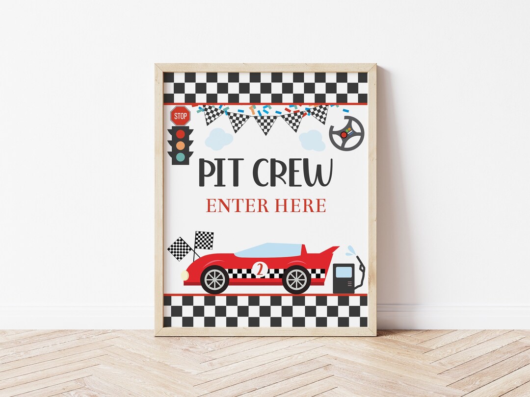 Printable Retro Race Car Pit Crew Entrance Sign, Race Car Birthday, Car ...