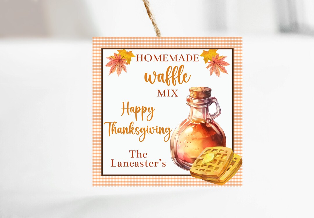Editable Fall Syrup & Waffles Tag Template, Printable Thanksgiving ...