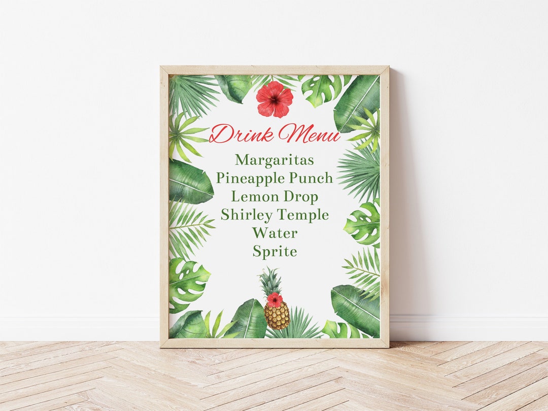 Editable Luau Drink Menu Sign Template, Luau Bar Menu, Printable Luau ...