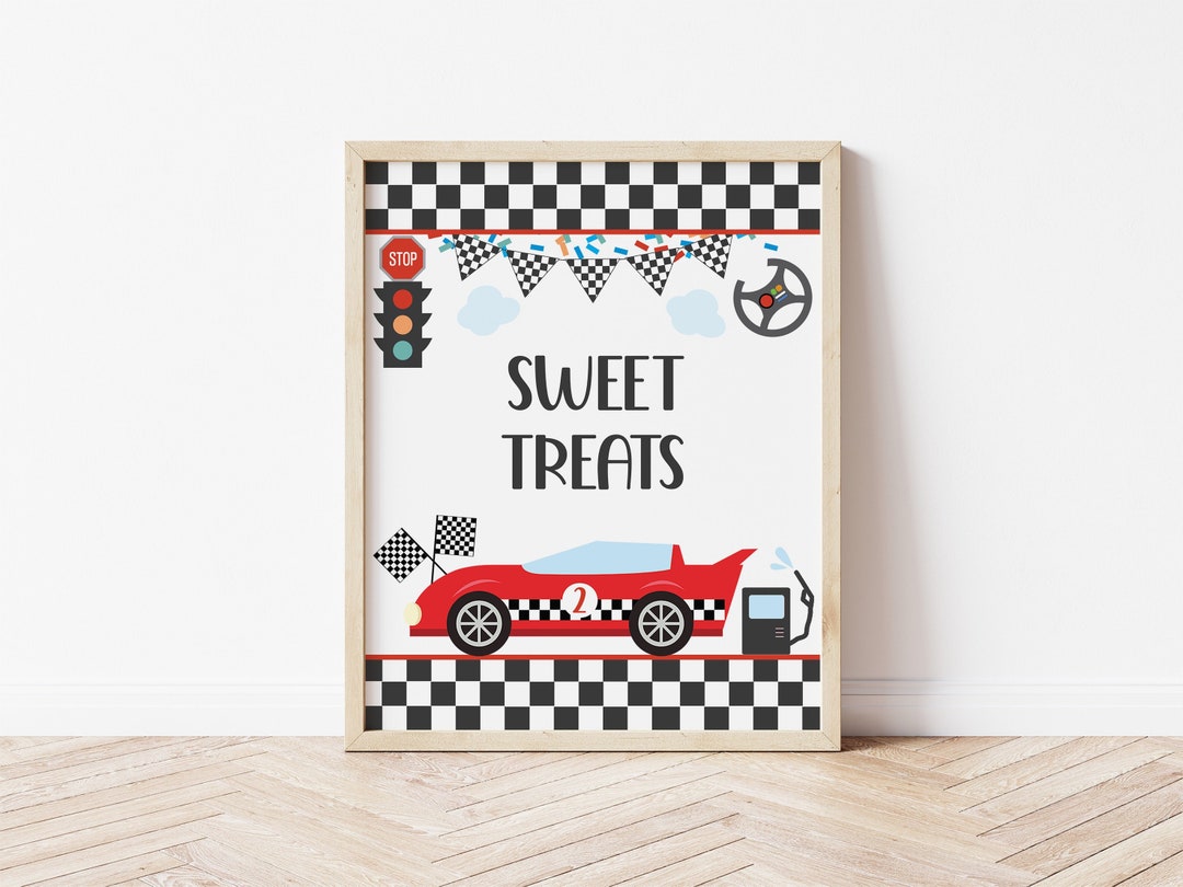 Retro Race Car Sweet Treats Table Sign, Race Car Birthday, Boy Racing ...