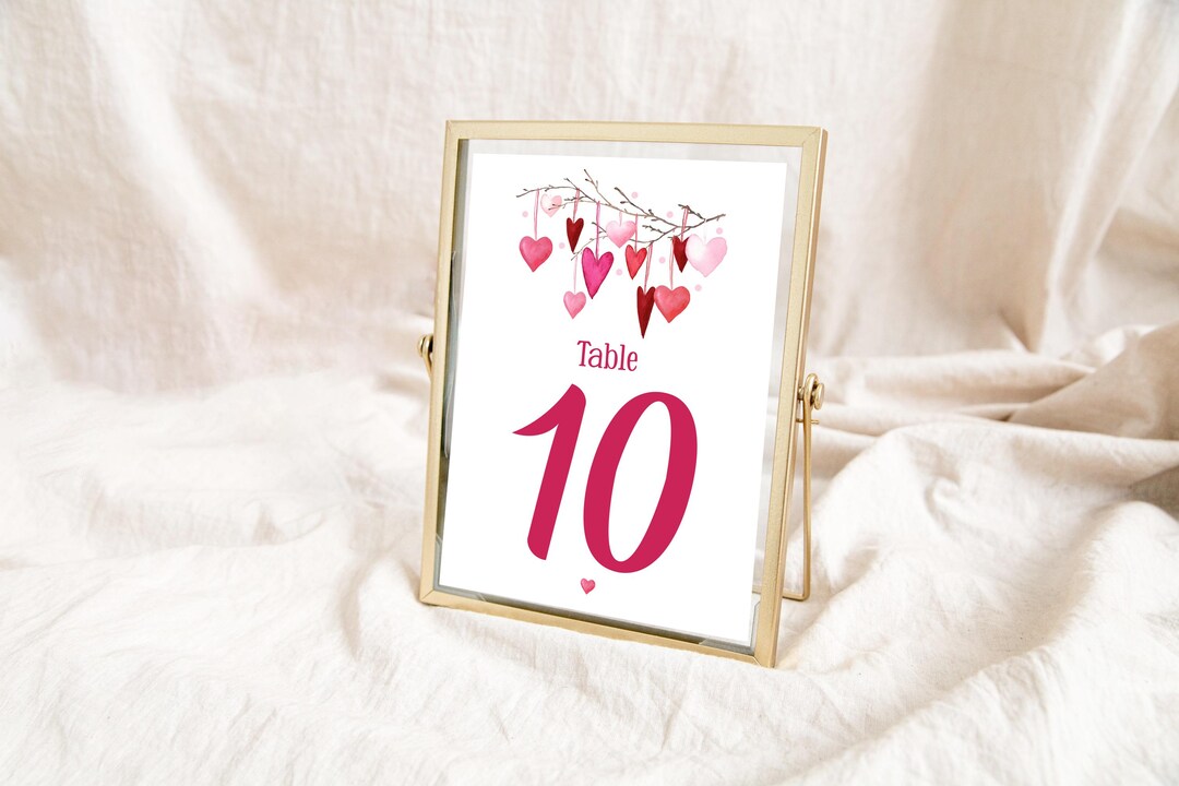Editable Valentines Twig Hearts Table Number Sign Template 4x6 5x7 ...