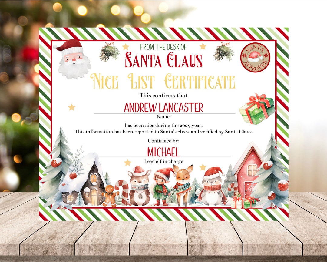 Editable Christmas Nice List Certificate Template, Printable Santa's ...
