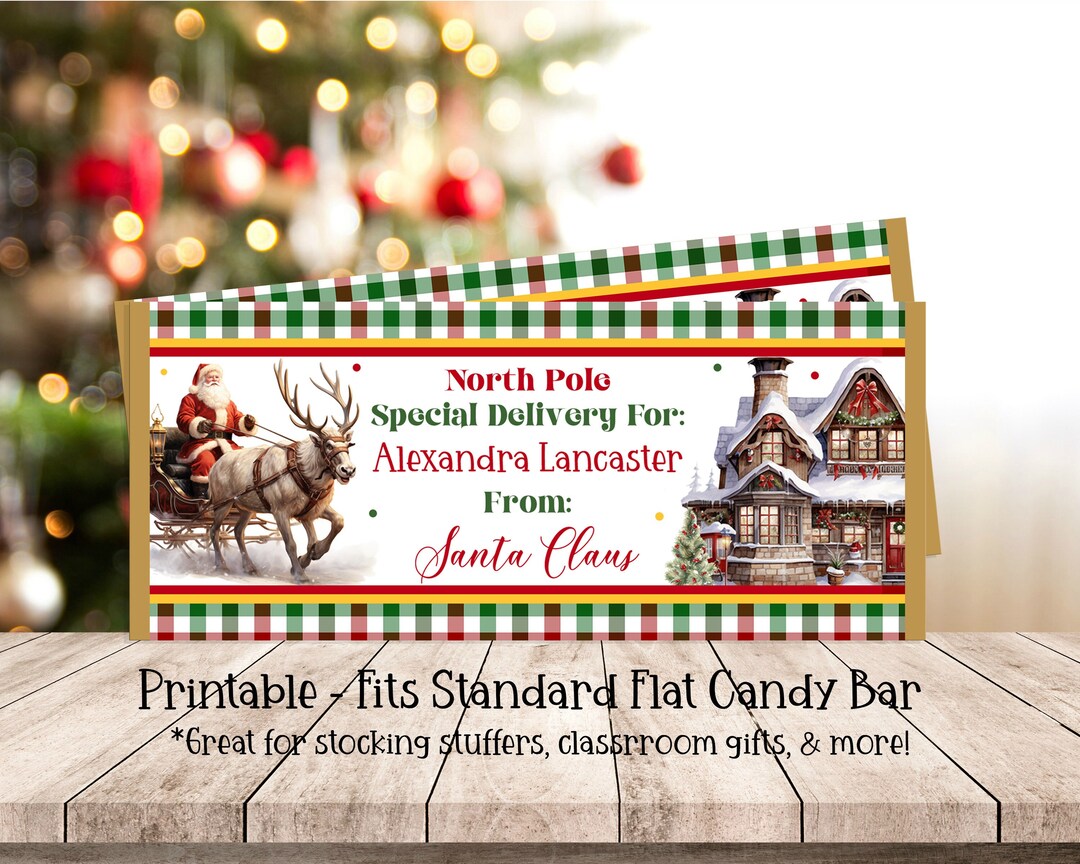 Editable Santa Claus North Pole Christmas Candy Bar Wrapper Template ...