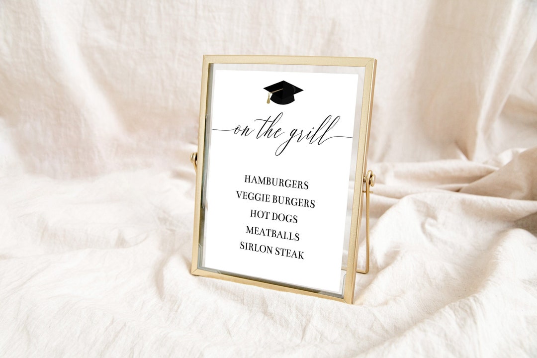 Editable Black and White Graduation Grill Menu Sign Template, Printable ...