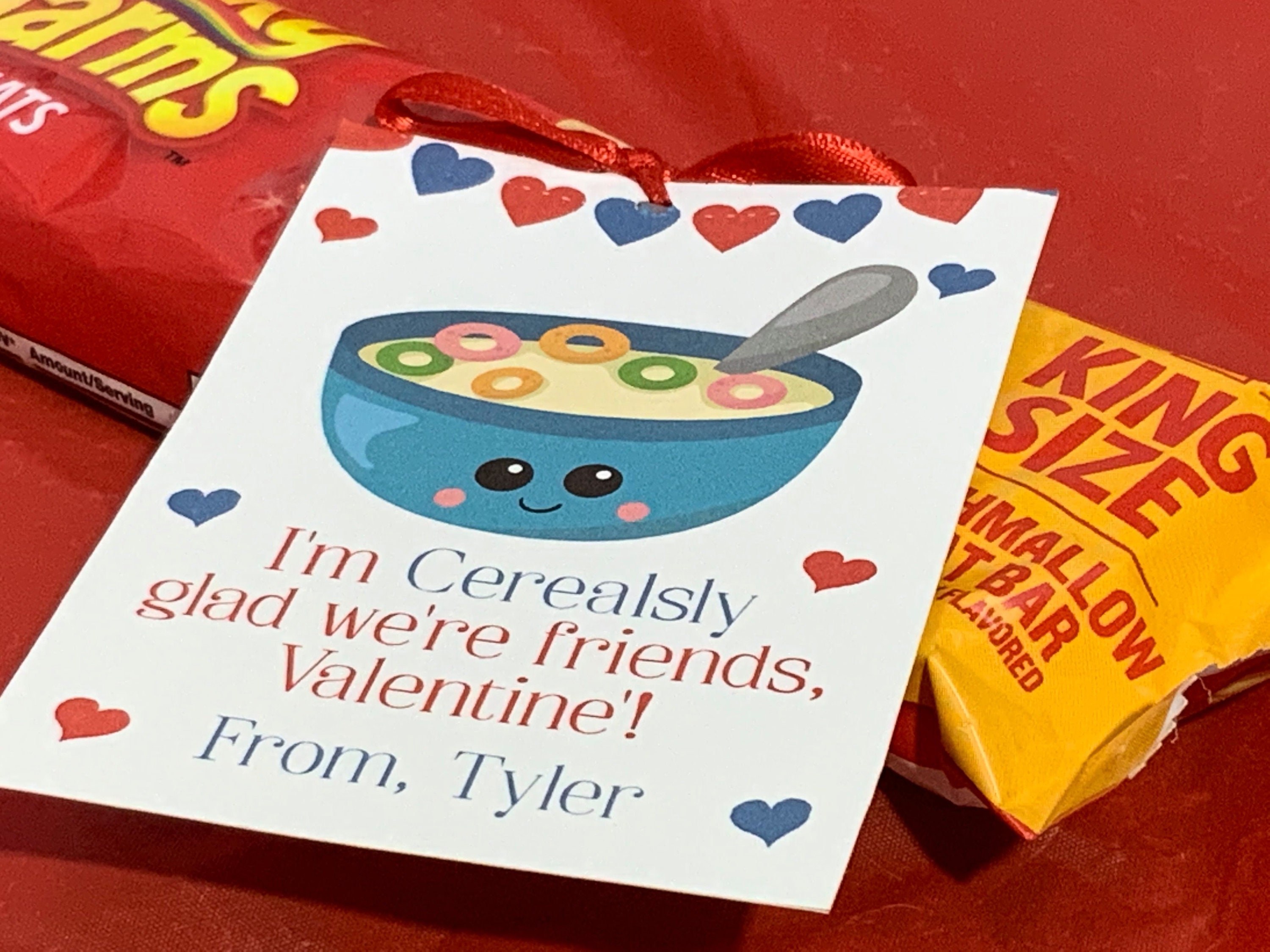 Editable Cereal Valentine Tag, Printable Valentines, I'm Cerealsly Glad ...