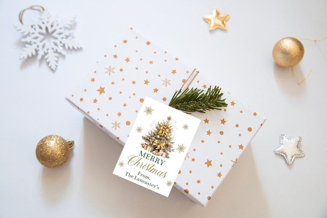 Editable Gold Christmas Tree Party Gift Tag Template Holiday Dinner ...