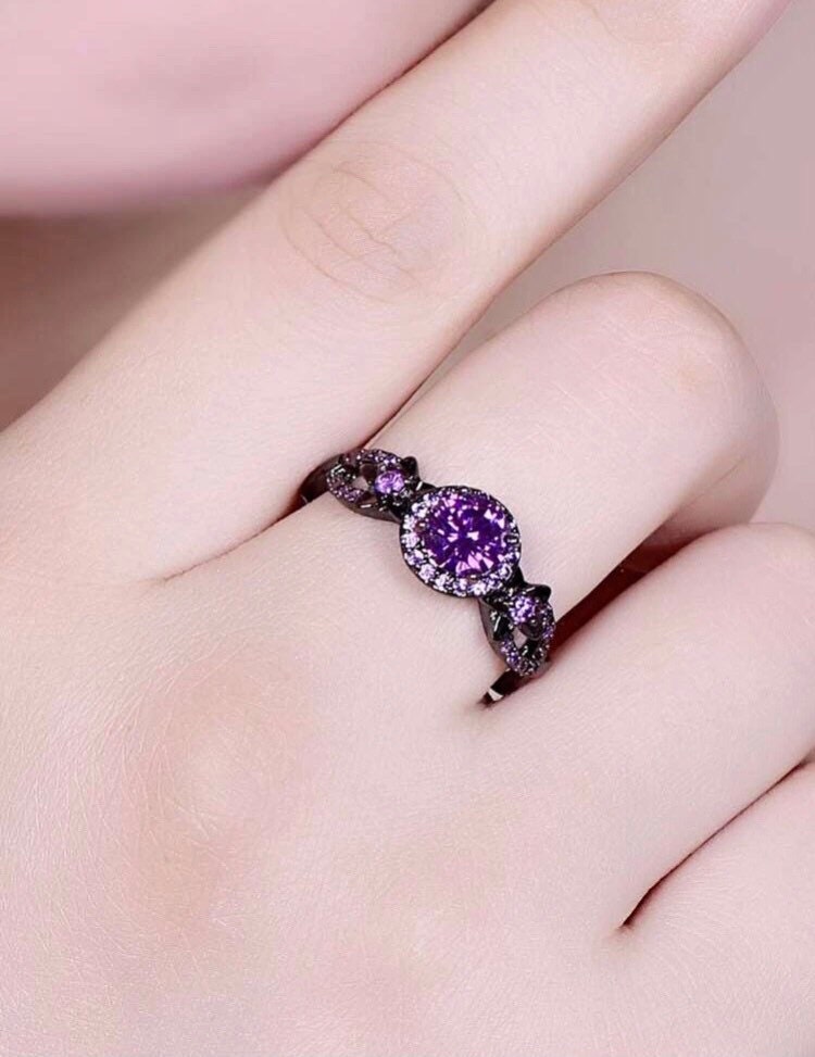 Purple Stone Black Ring 925 Sterling Silver Quality Unique | Etsy