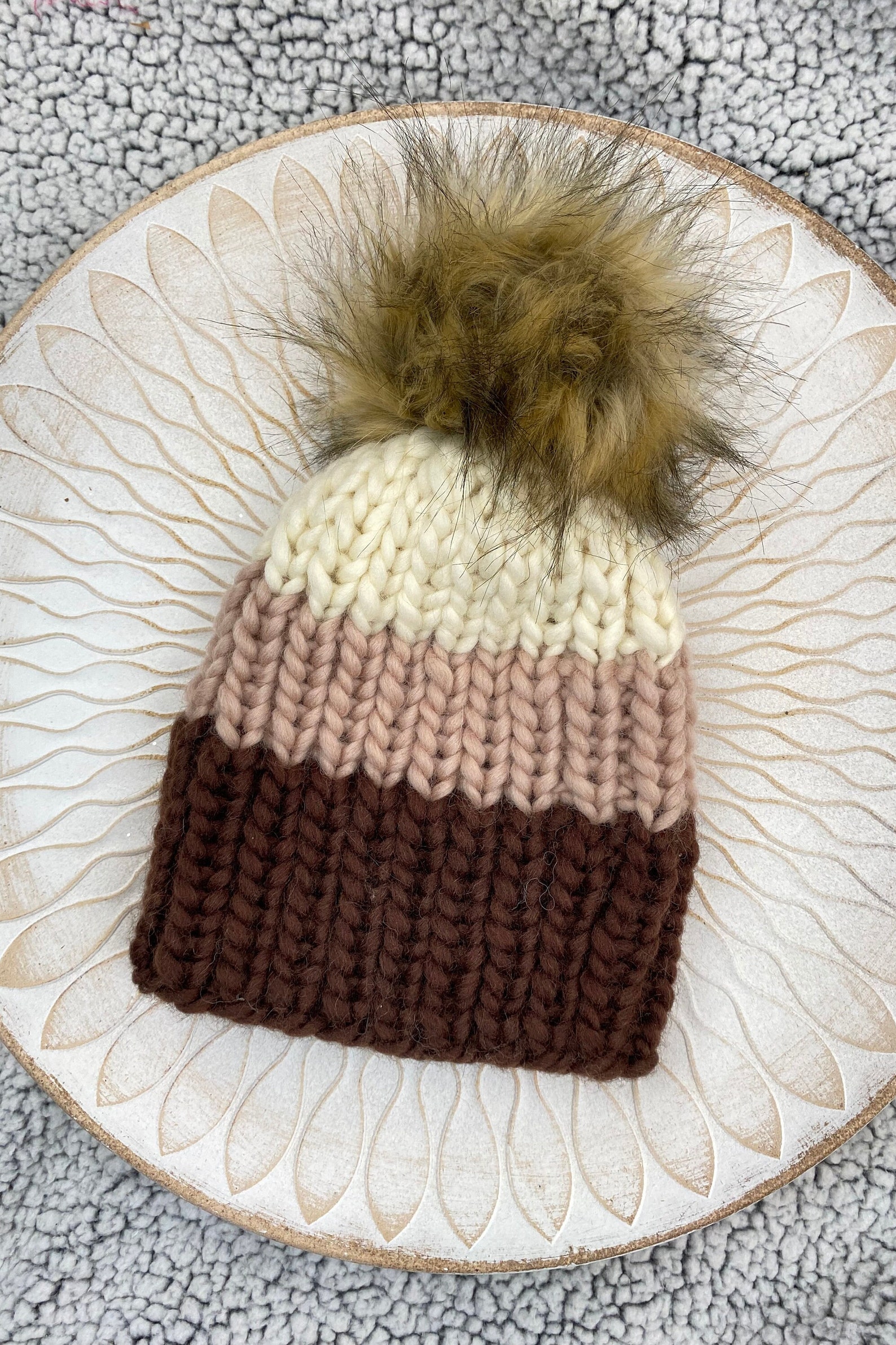 Handmade Super Bulky Wool Hat, Tri Color Wool Knit Hat, Chunky Knitted ...