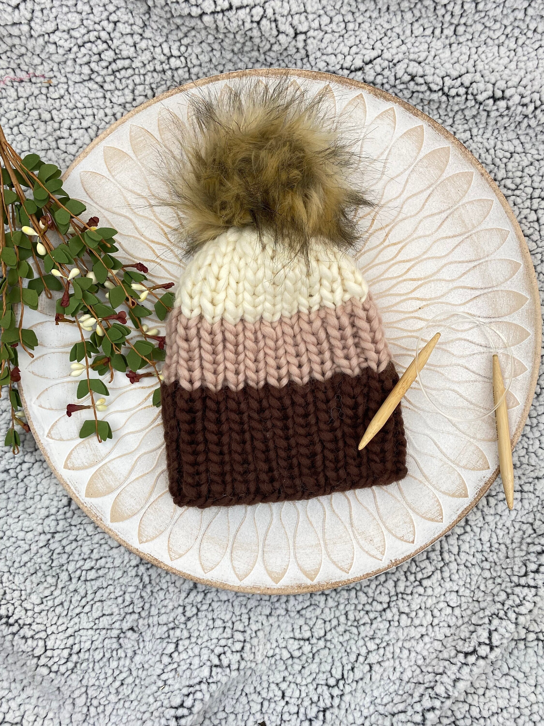 Handmade Super Bulky Wool Hat, Tri Color Wool Knit Hat, Chunky Knitted ...