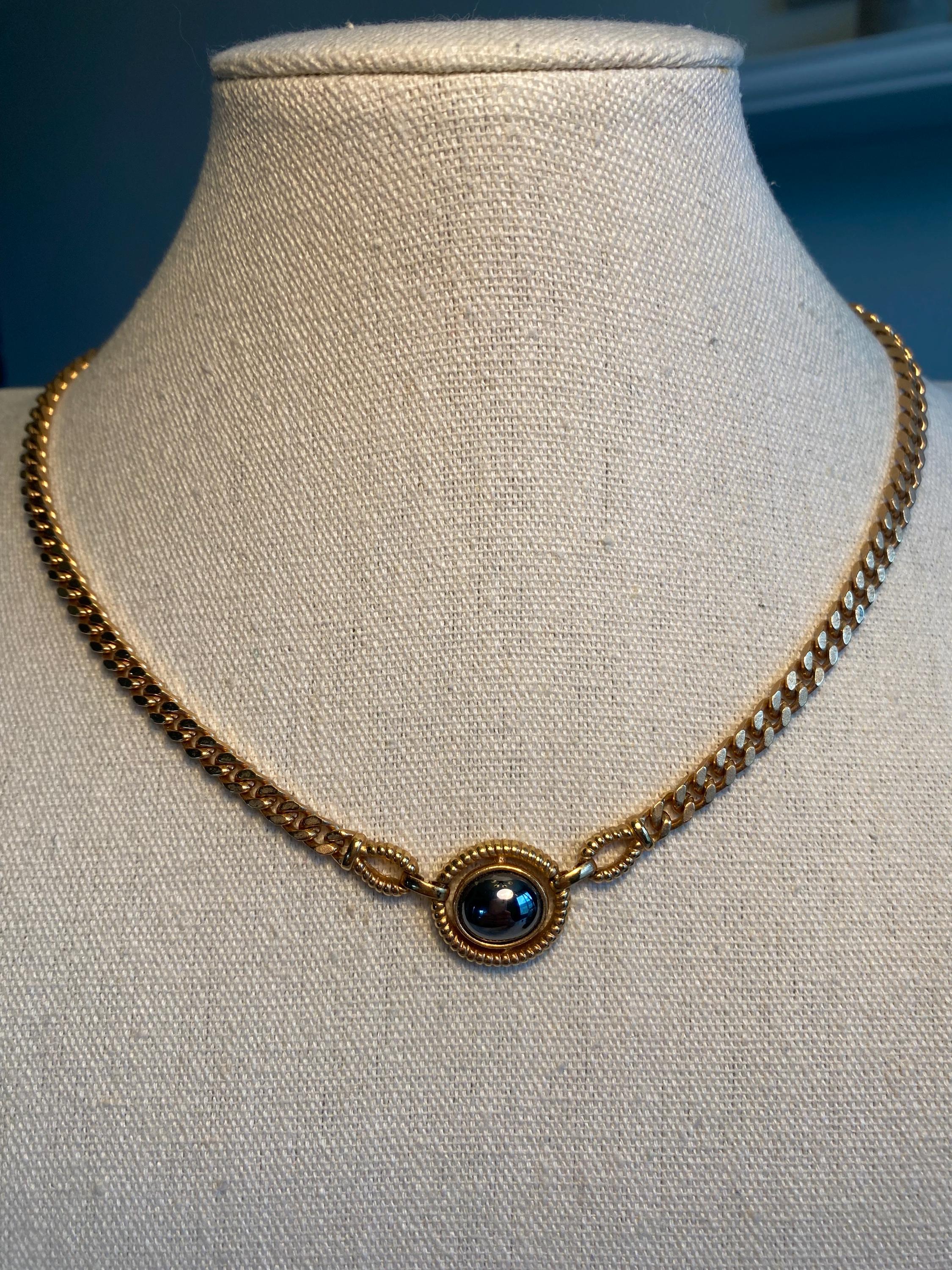 Louis Feraud Paris Vintage Estate Jewelry Gold Plated Chain Hematite ...