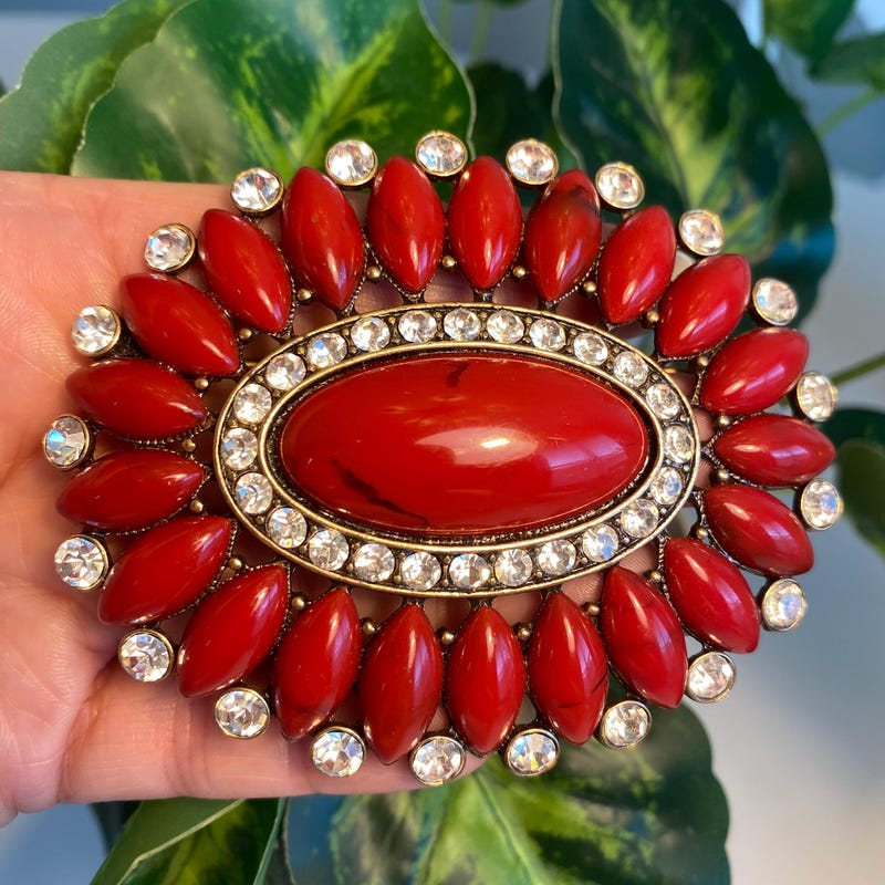 Red Vintage Brooch - Etsy