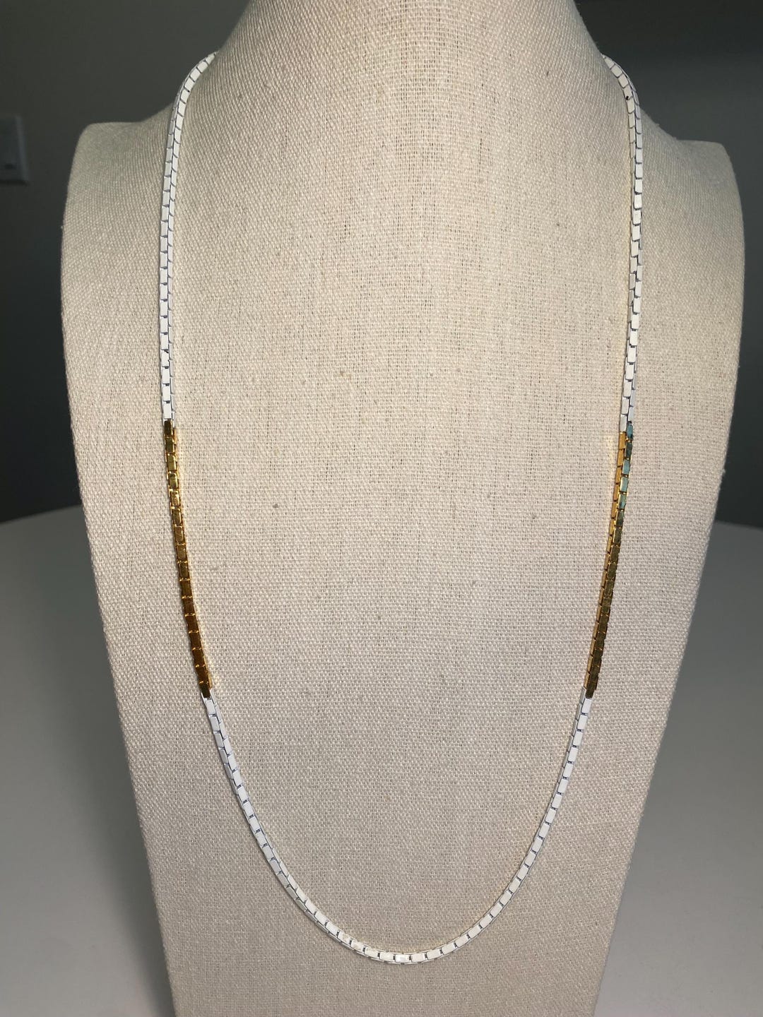 Monet Vintage Jewelry Necklace Box Chain White Enamel and Gold Plated ...