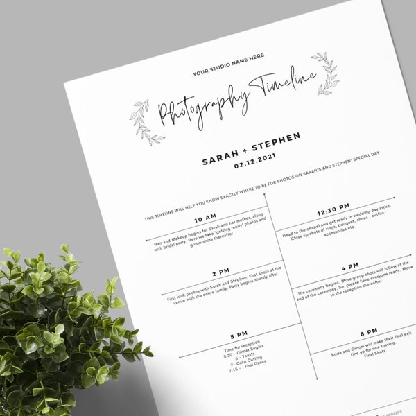 Wedding Day Photography Timeline Template - Etsy
