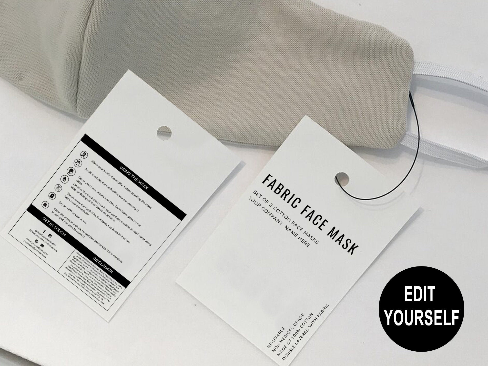 Editable Face Mask Package Label Care Instructions template | Etsy