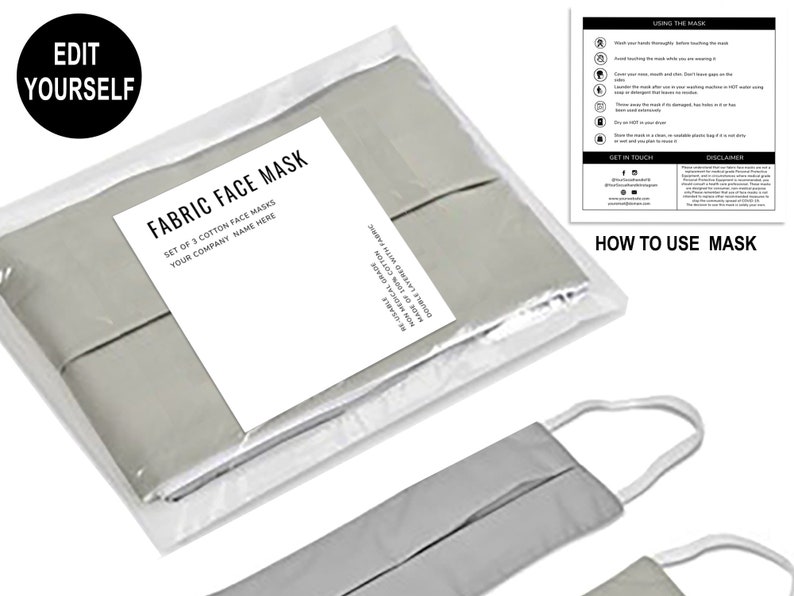 Editable Face Mask Package Label Care Instructions template | Etsy