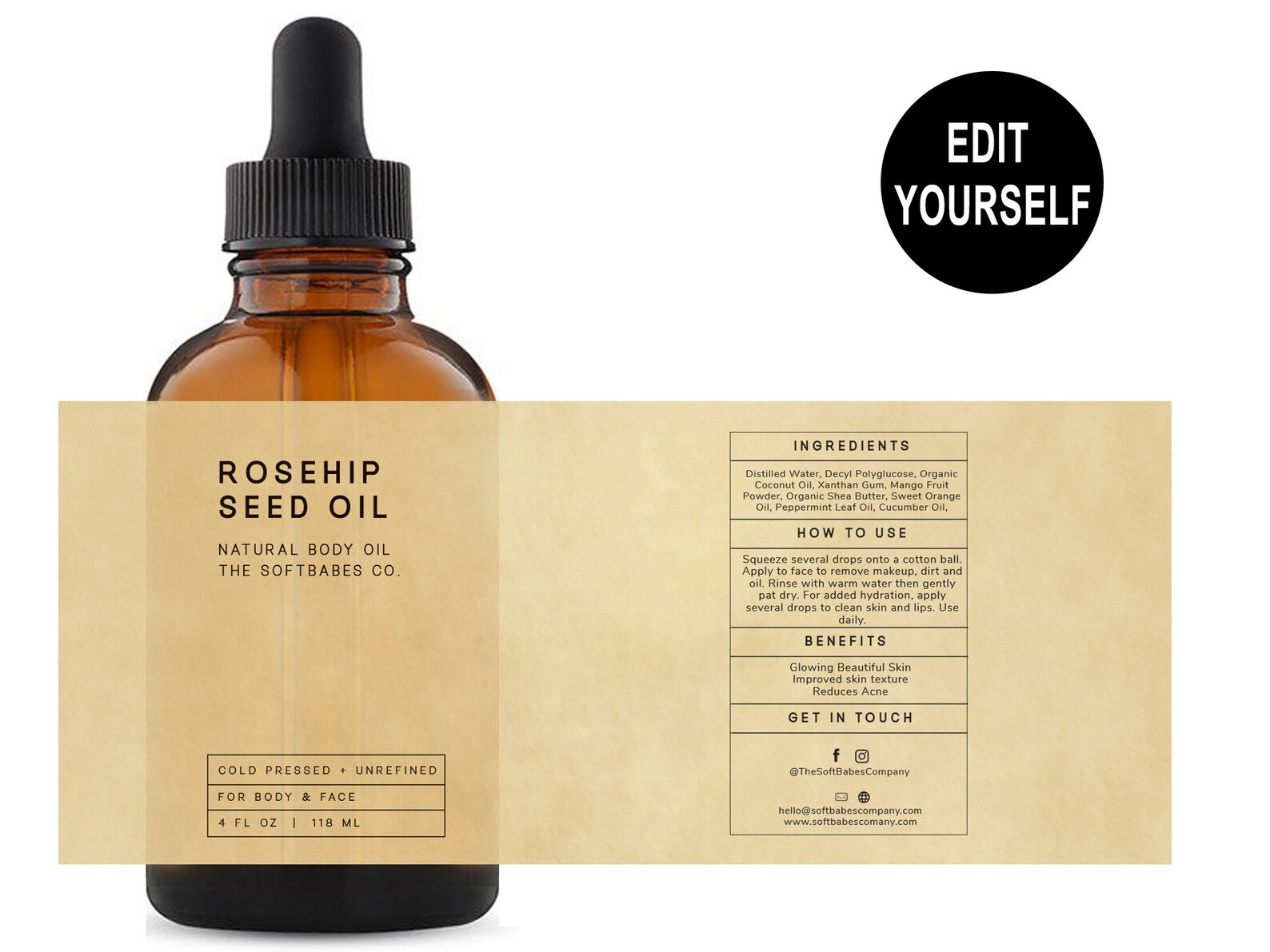 Ingrid Face Oil Label Template Body Oil Label Skin Oil Label | Etsy