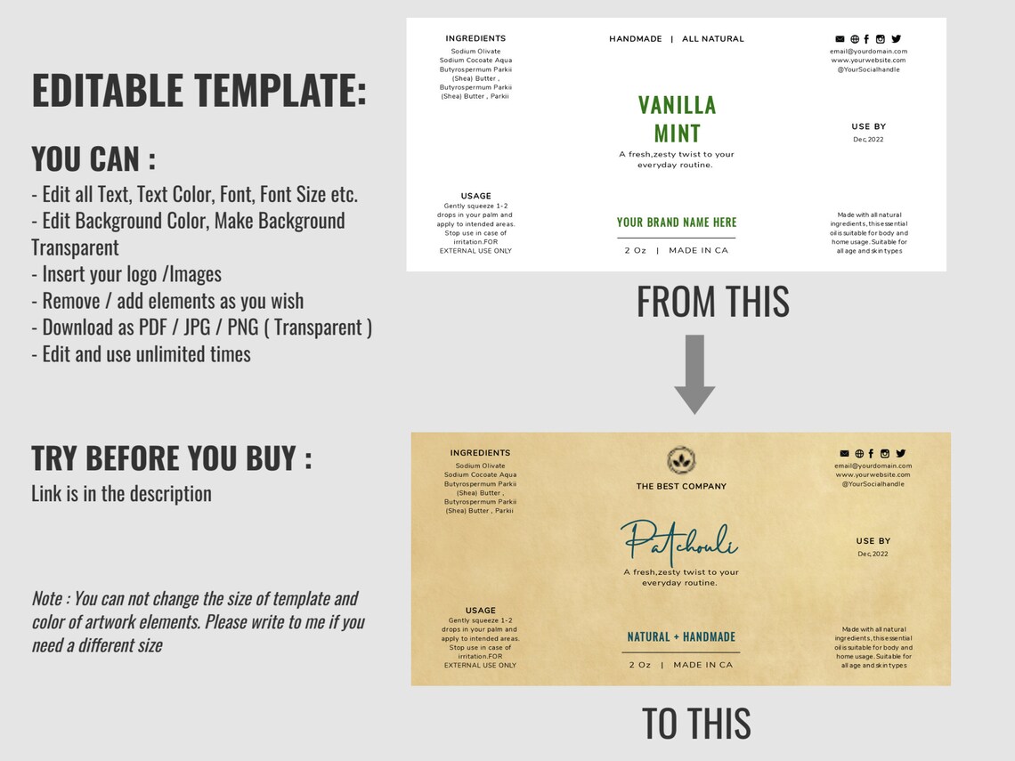 Bottle Label Template 4 Sizes DIY Editable Label Template - Etsy