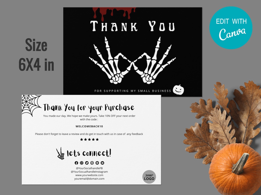 Halloween Business Thank You Card Template 6x4 SIZES Thank - Etsy