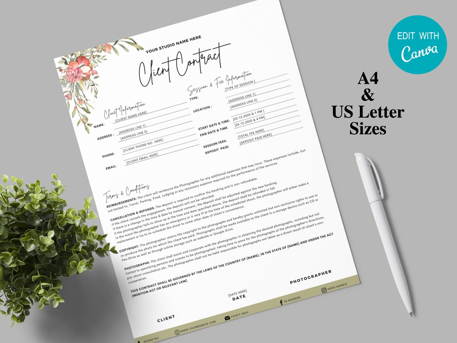 Photography Client Contract Template 2 SIZES Client - Etsy