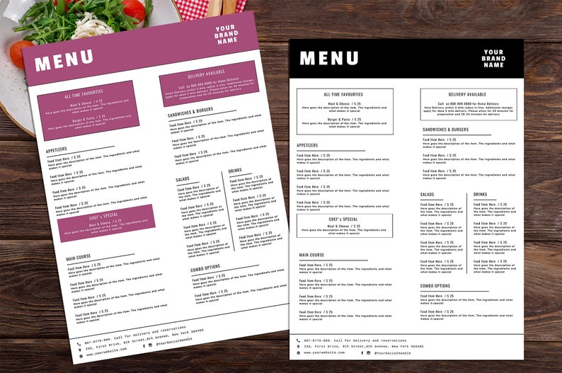 Restaurant Menu Template 2 SIZES Editable Cafe Menu Template - Etsy
