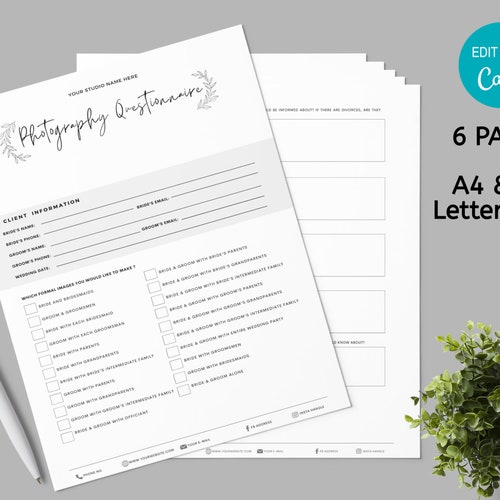 Photography Client Questionnaire - Etsy