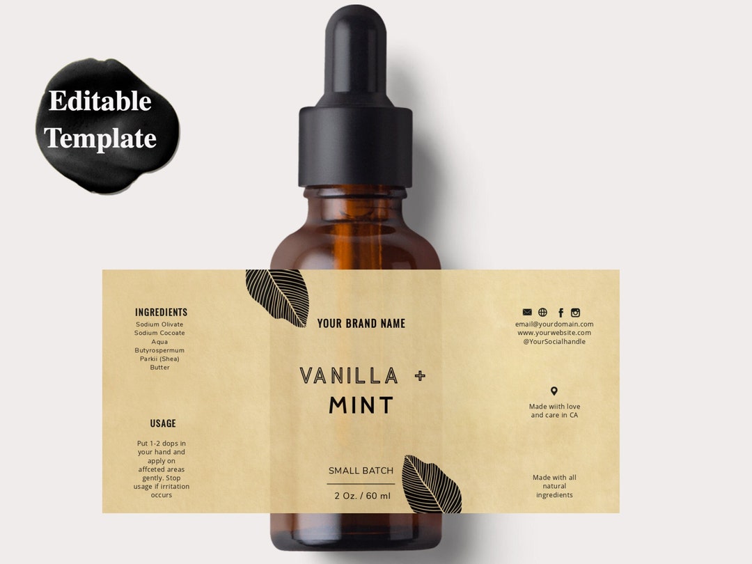 Dita DIY Bottle Label Template Editable Oil Bottle Label Printable ...