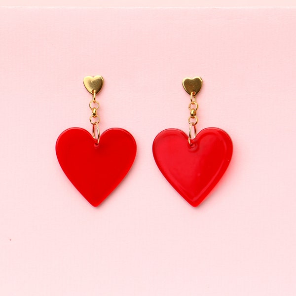 Red Heart Earrings - Etsy