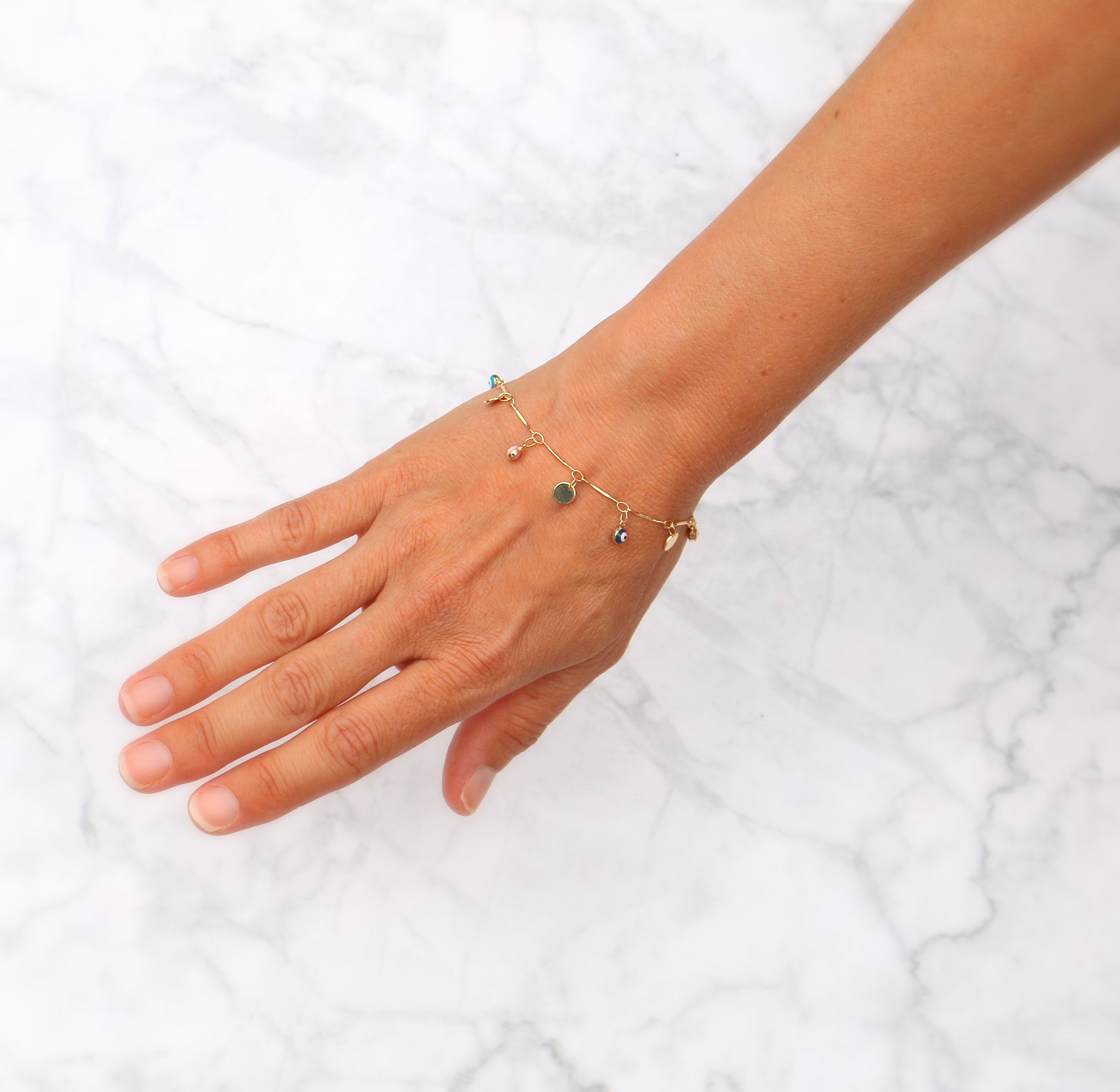 Delicate Charm Bracelet for Women Gold Evil Eye - Etsy