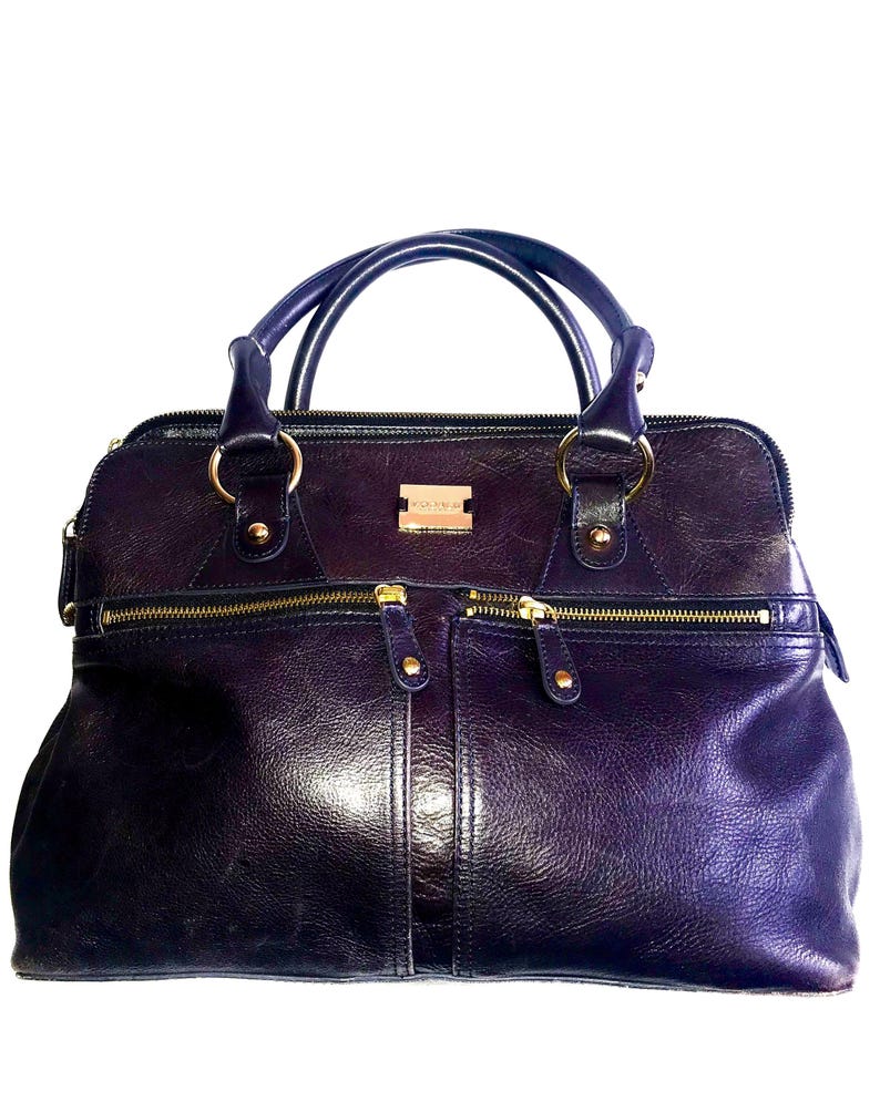 Modalu Pippa Large Purplish Black Brown Leather Satchel Bag - Great ...