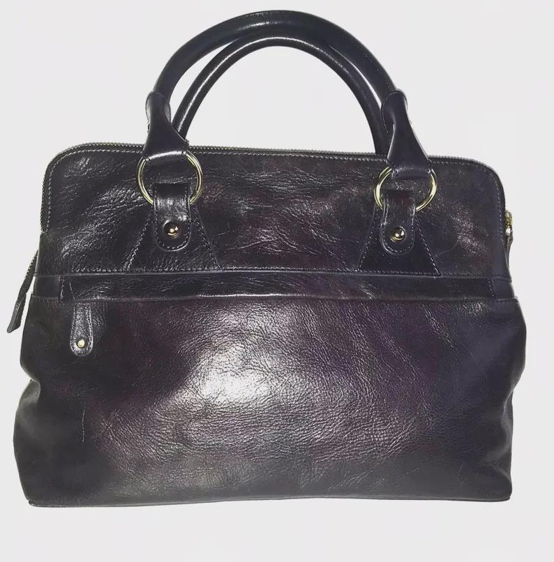 Modalu Pippa Large Purplish Black Brown Leather Satchel Bag - Great ...