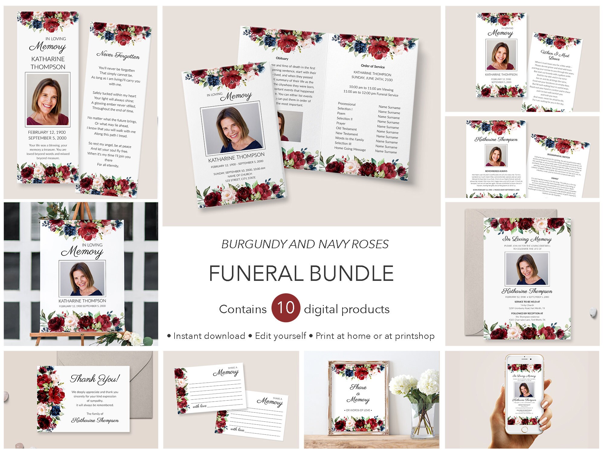 Funeral Bundle Printable Funeral Memory Package with Funeral | Etsy