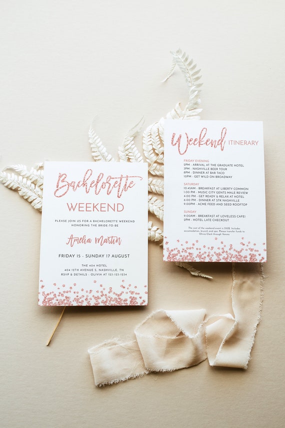 Rose Gold Bachelorette Invitation Template - Blush Pink Glitter Bash ...