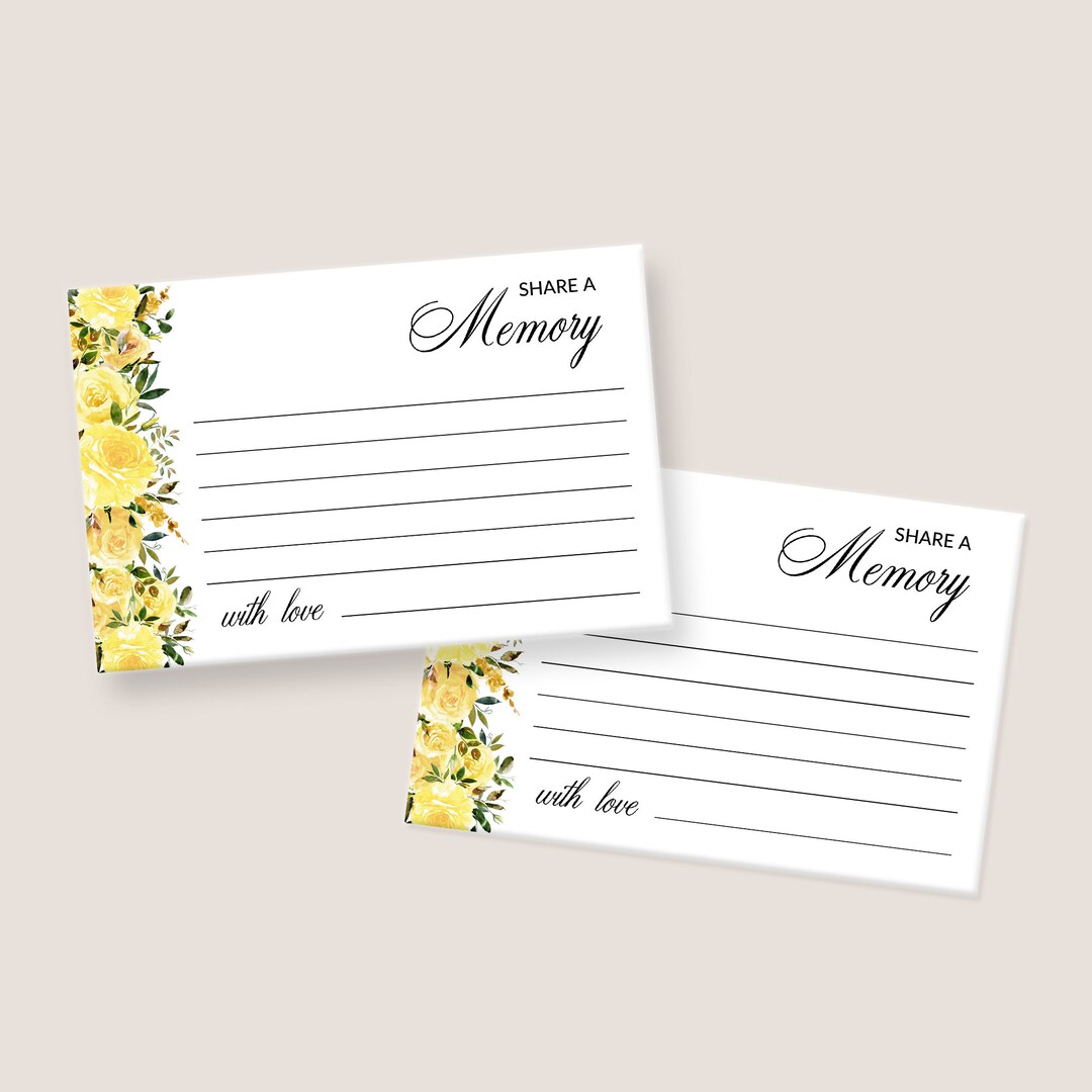 Yellow Roses Share a Memory Card Template - Floral Funeral Memorial ...