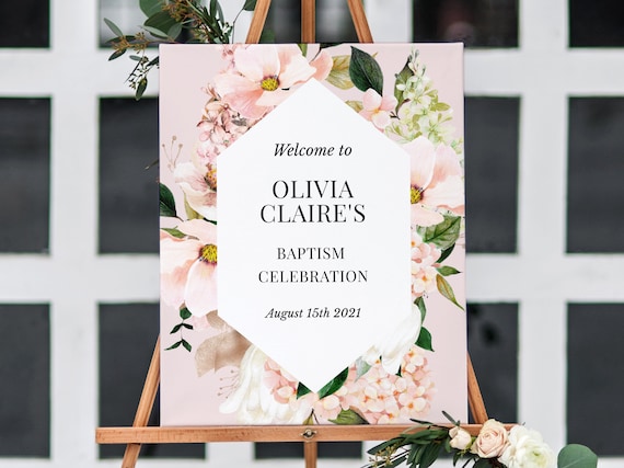 Baptism Signs Boho Christening Signs Printable Baptism Signs Rose Gold ...