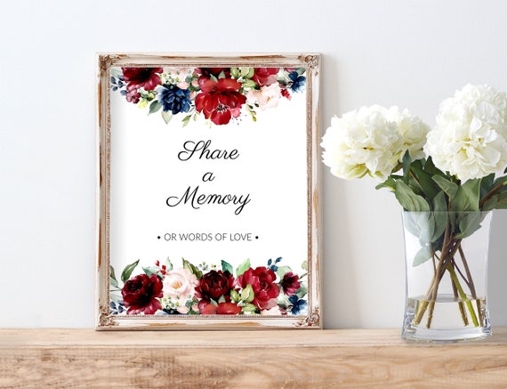 Share a Memory Sign Template - Funeral Sign with Red Burgundy and Navy ...