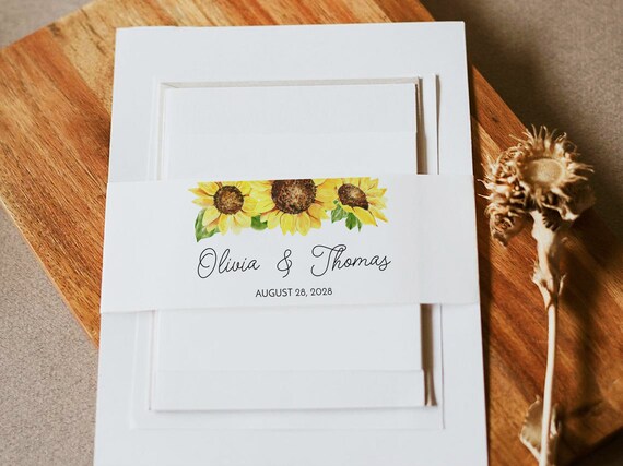 Belly Band Template Sunflower Wedding Invitation Belly Band Printable 