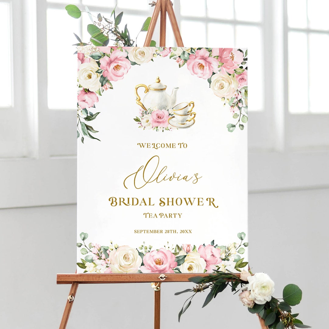 Tea Party Bridal Shower Welcome Sign Template - Rustic Floral Wedding ...