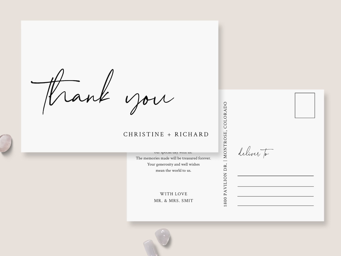 Thank You Postcard Template Modern Minimalist Thanks Card | Etsy