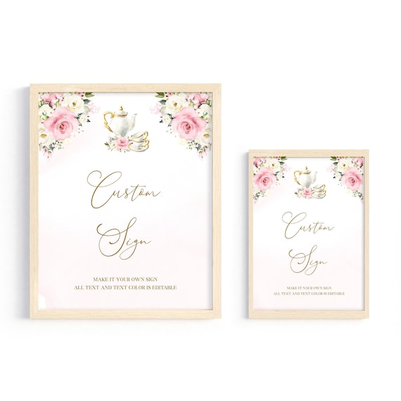 Custom Sign Template - Blush Tea Party Bridal or Baby Shower Sign with ...