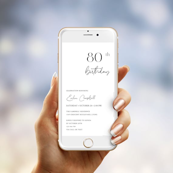 Electronic 80th Birthday Invitation Template For Women Or Men Simple
