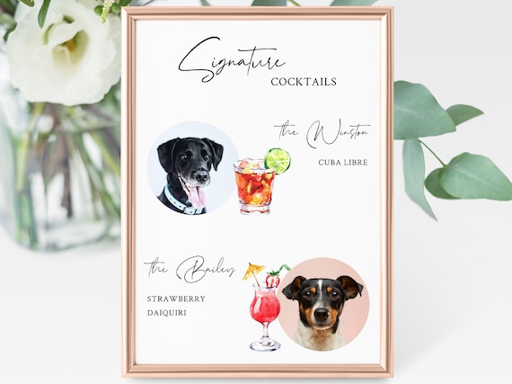 Signature Cocktail Sign Dog - Pet Signature Drink Editable Sign ...