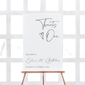 21st Birthday Welcome Sign Template - Simple Black and White Party ...